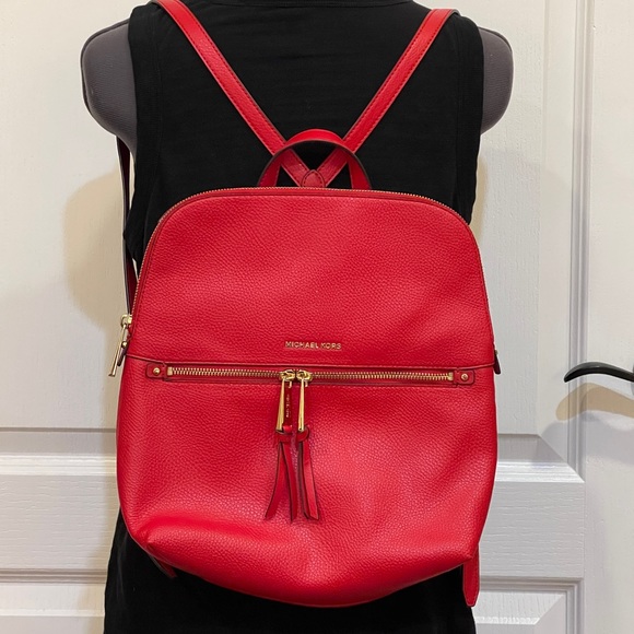 Michael Kors | Bags | Michael Kors Red Leather Backpack | Poshmark